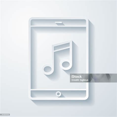 태블릿 Pc의 음악 빈 배경에 종이 잘라내기 효과가 있는 아이콘 3차원 형태에 대한 스톡 벡터 아트 및 기타 이미지 3차원