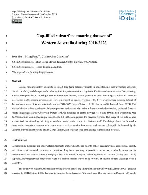 Pdf Gap Filled Subsurface Mooring Dataset Off Western Australia During 20102023