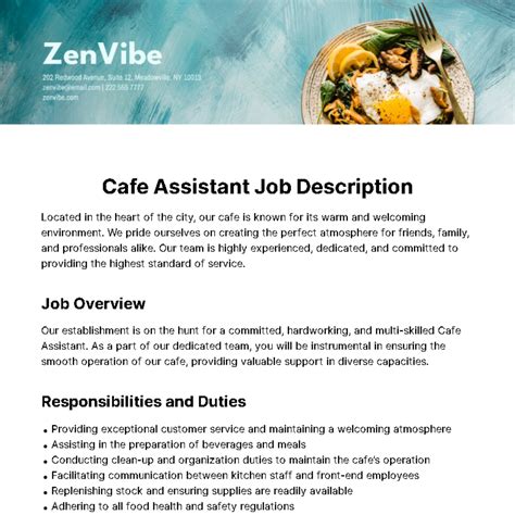 Free Cafe Assistant Job Description Template To Edit Online