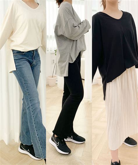 더한스 레깅스롱티 데일리 브이넥 반팔티 오버핏 박스티