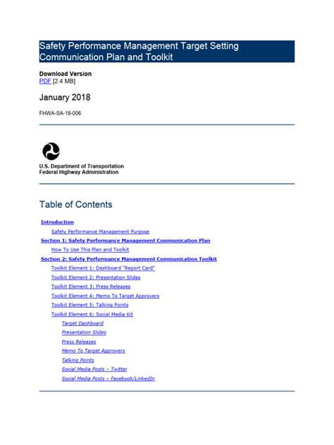 Safety Performance Management Target Setting Communication Plan And Toolkit Pdf