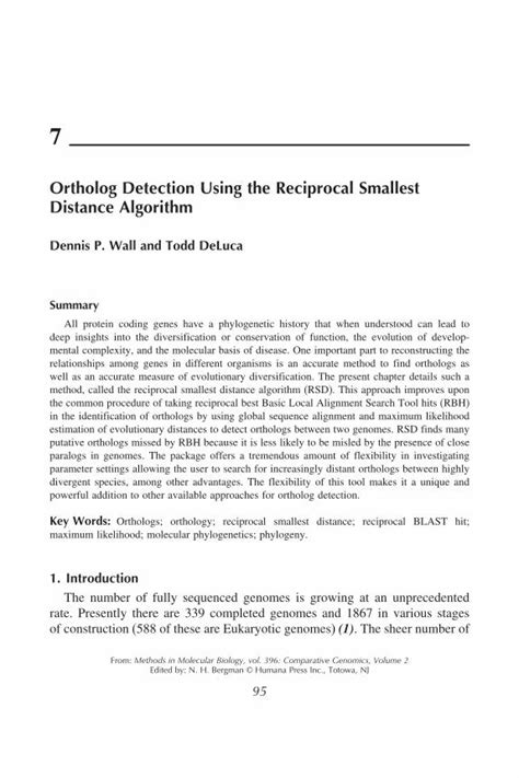 pdf ortholog detection using the reciprocal smallest … ortholog