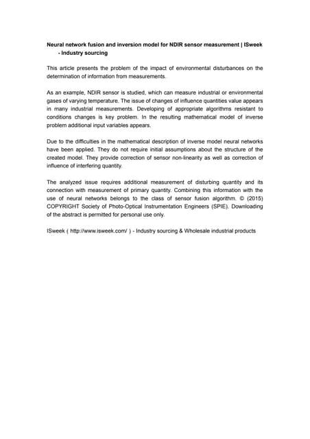 Neural Network Fusion And Inversion Model For Ndir Sensor Measurement Doc Physics Science