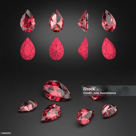 Demonstration Of A Pear Cut Ruby From Different Angles Scheme Of