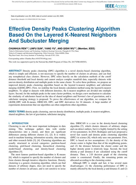Pdf Effective Density Peaks Clustering Algorithm Based On The Layered