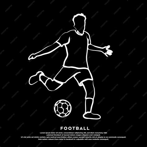 검은 배경에 고립 된 무료 공을 발로 축구 선수의 벡터 흰색 라인 아트 프리미엄 벡터