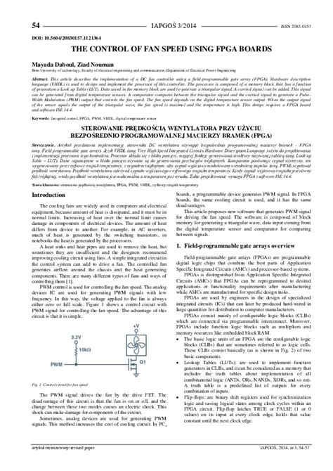 Pdf The Control Of Fan Speed Using Fpga Boards