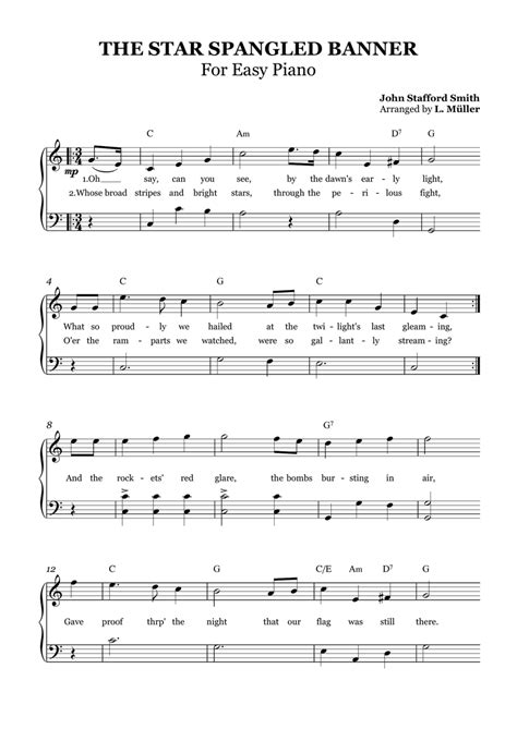 The Star Spangled Banner For Easy Piano With Chords By John