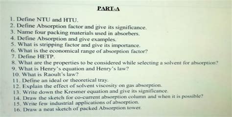 Solved Part A Define Ntu And Htu Define Absorption Facto