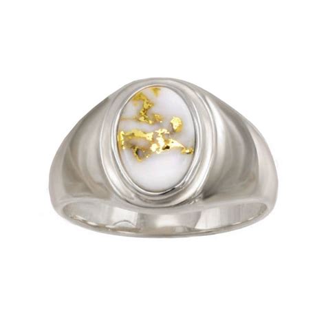 Mens Oval Gold Quartz Ring In White Gold Alaska Jewelry