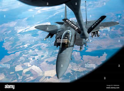 An F 15e Strike Eagle With The 4th Fighter Wing Approaches A Kc 135