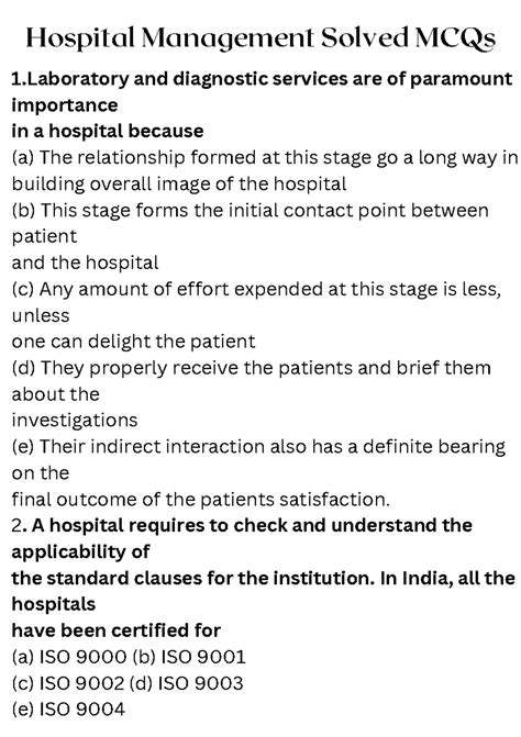 Hospital Management Solved Mcqs 3 2 A Hospital Requires To Check And Understand The