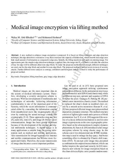 Pdf Medical Image Encryption Via Lifting Method Mohamed Heshmat