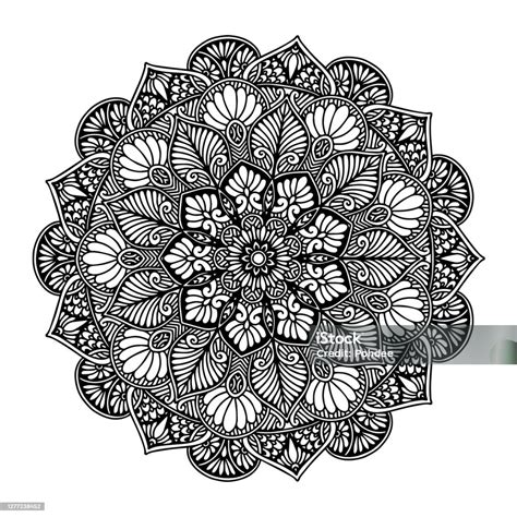 문신 헤나 라운드 꽃 만다라 빈티지 장식 요소 동양 패턴 인도 디자인 벡터 패턴 및 스탬프 그리기에 대한 스톡 벡터 아트 및 기타 이미지 Istock