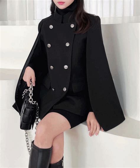 🚀 인기 울 더블버튼 케이프 코트 울코트 겨울코트 겨울자켓 케이프자켓 하프코트 하객룩 블랙 당일발송🚀 에이블리