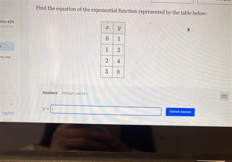 solved find the equation of the exponential function represented by