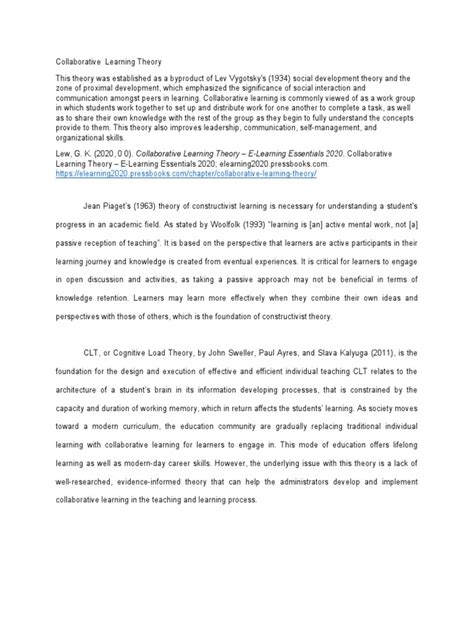 Collaborative Learning Theory Pdf Learning Constructivism