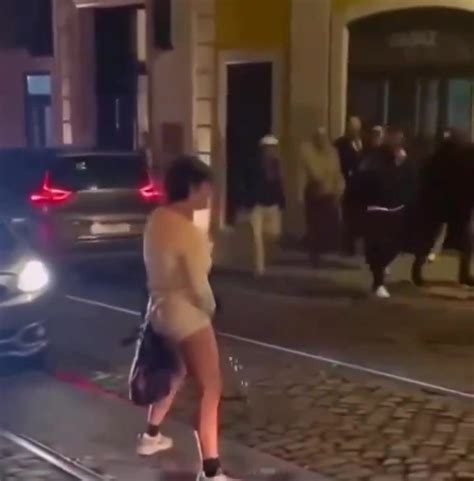 Standing Night Piss In Public On Cobblestone St