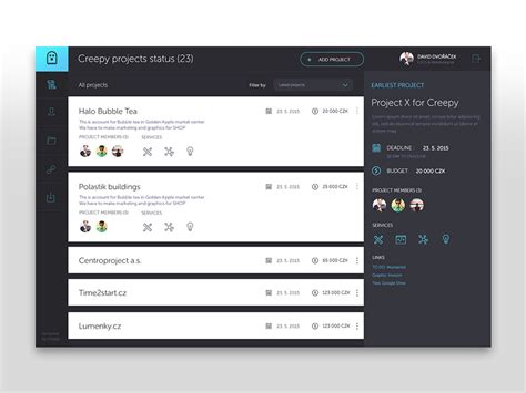 Project status Dashboard by David Dvořáček on Dribbble