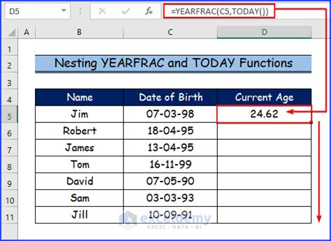 how to calculate current age in excel 2 easy ways exceldemy