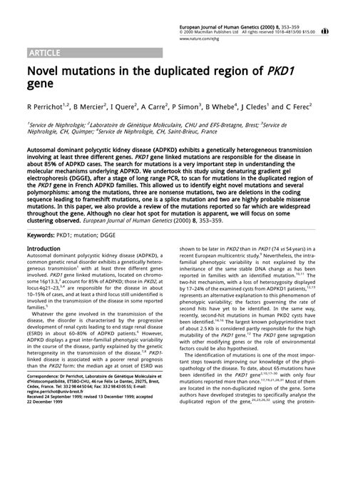 Pdf Novel Mutations In The Duplicated Region Of Pkd1 Gene