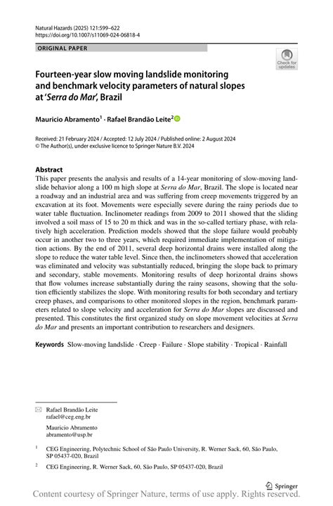 Fourteen Year Slow Moving Landslide Monitoring And Benchmark Velocity
