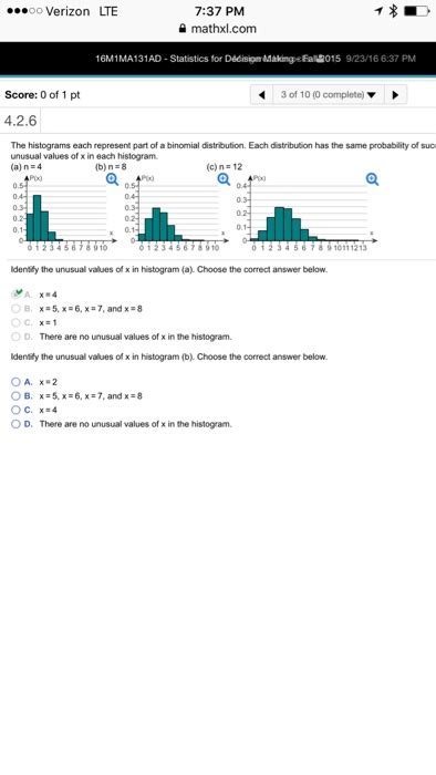 solved the histograms each represent part of a binomial