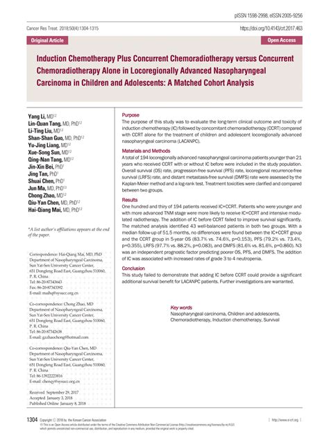 Pdf Induction Chemotherapy Plus Concurrent Chemoradiotherapy Versus Concurrent