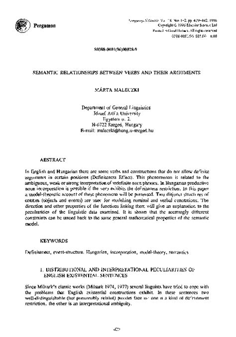 Pdf Semantic Relationships Between Verbs And Their Arguments