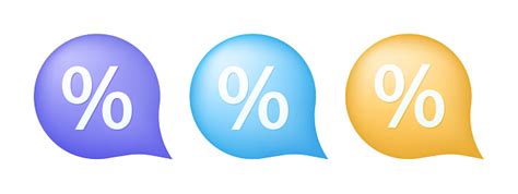 채팅 말풍선 3d 아이콘 흰색 배경에 있는 말풍선 안의 백분율 기호입니다 여러 가지 빛깔의 판매 할인 가격 디지털 마케팅을 설정합니다 특별 제안 기호 벡터 일러스트 레이 션