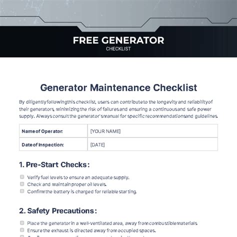 Free Generator Checklist Template To Edit Online
