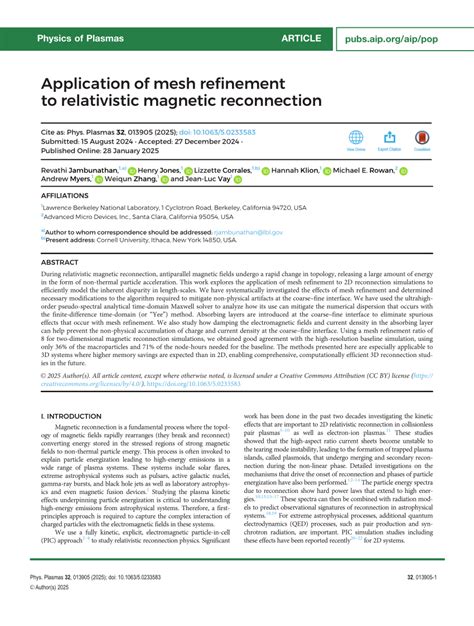 Pdf Application Of Mesh Refinement To Relativistic Magnetic Reconnection