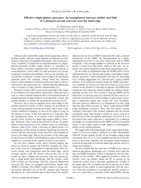 Pdf Effective Single Photon Generator Via Entanglement Between