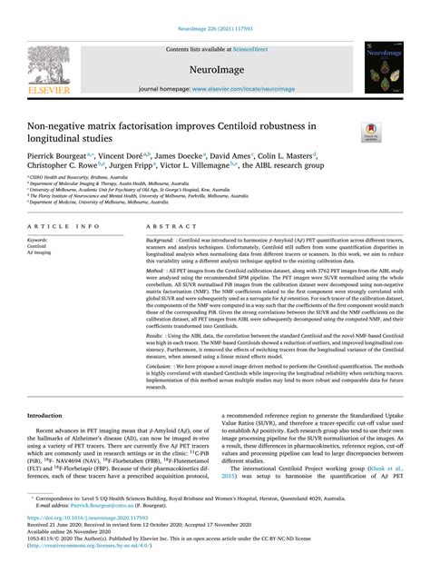 Pdf Non Negative Matrix Factorisation Improves Centiloid Robustness