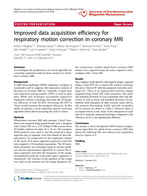 Pdf Improved Data Acquisition Efficiency For Respiratory Motion