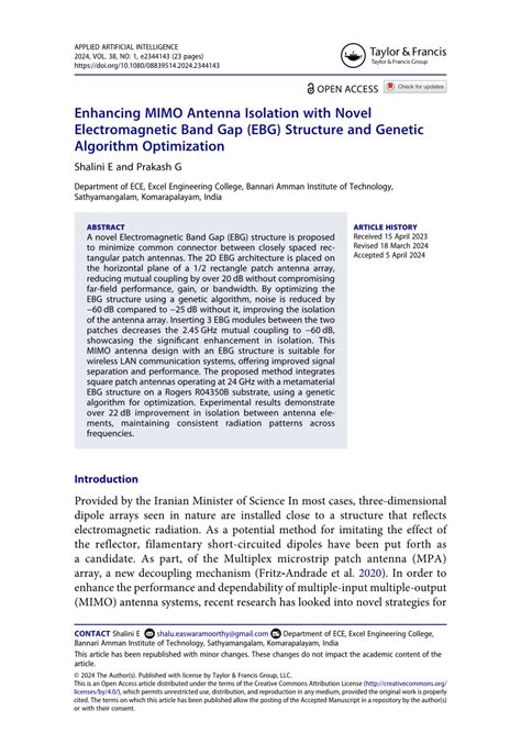 PDF Enhancing MIMO Antenna Isolation With Novel Electromagnetic Band Gap EBG Structure And