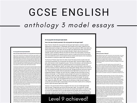 Igcse English Model Essays Anthology Section 3 Grade 9 Achieved Etsy Uk