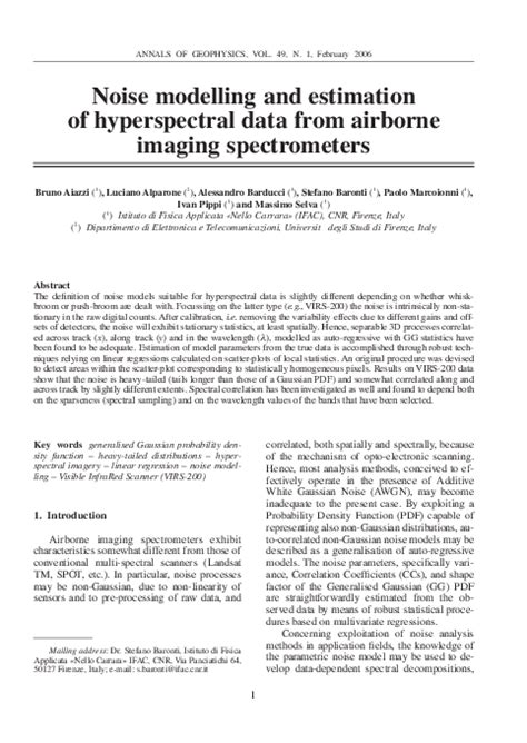 Pdf Noise Modelling And Estimation Of Hyperspectral Data From