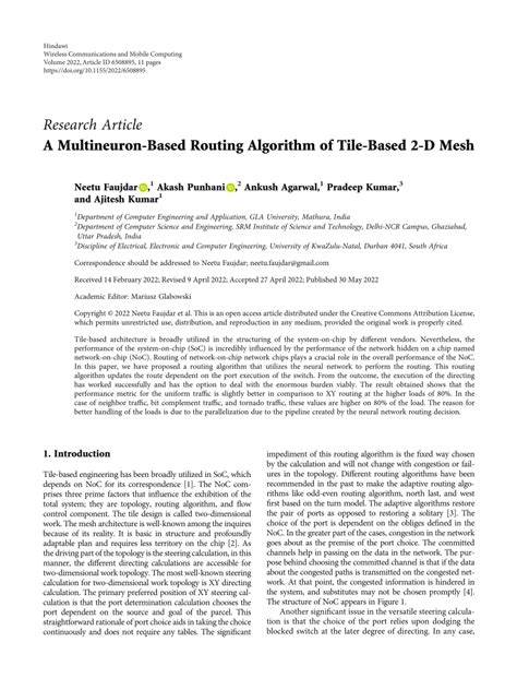 Pdf A Multineuron Based Routing Algorithm Of Tile Based 2 D Mesh