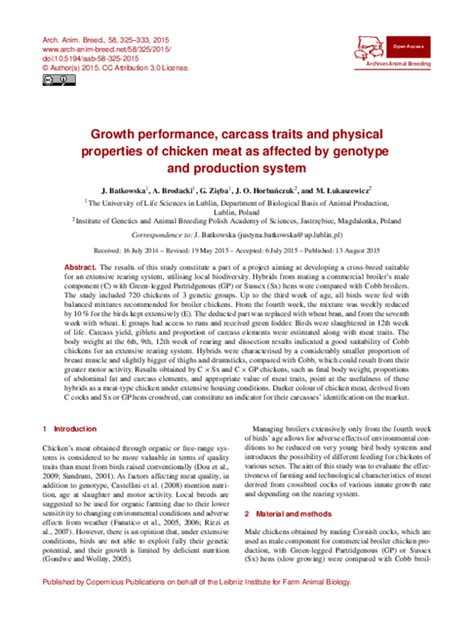 Pdf Growth Performance Carcass Traits And Physical Properties Of Chicken Meat As Affected By