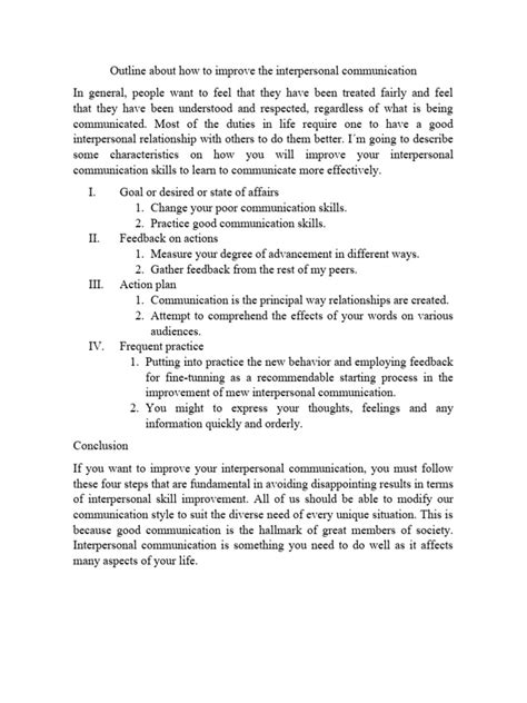 Outline About How To Improve The Interpersonal Communication Pdf