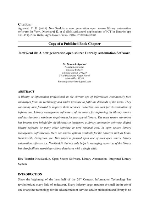 PDF NewGenLib A New Generation Open Source Library Automation Software