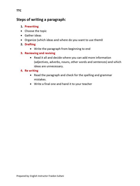 Steps Of Writing A Paragraph Pdf