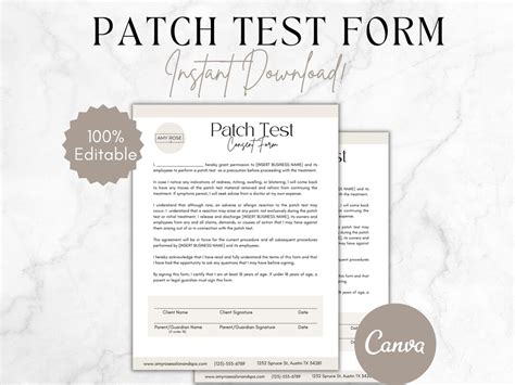 Patch Test Form Template Editable Esthetician Forms Lash Tech Forms