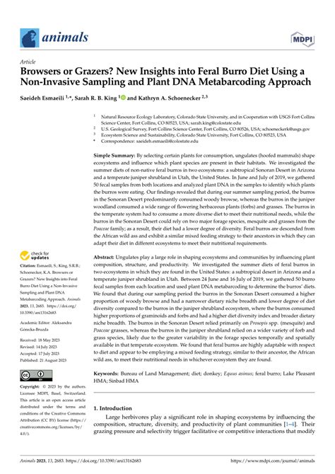 Pdf Browsers Or Grazers New Insights Into Feral Burro Diet Using A Non Invasive Sampling And