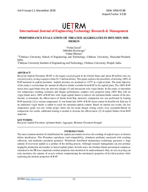 Pdf Performance Evaluation Of Treated Aggregates In Bitumen Mix Design