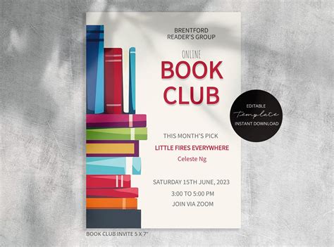 Editable Book Club Invitation Template Editable Book Invite For Print