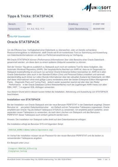 Tipps And Tricks Statspack Oracle Statspack Muniqsoftde