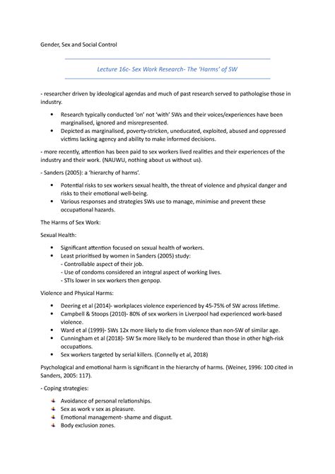 Lecture 16c Researching Sex Work Gender Sex And Social Control