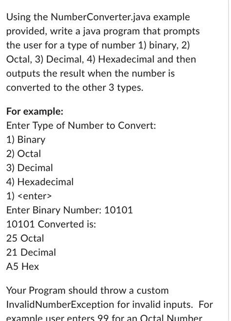 Solved Using The NumberConverter Java Example Provided Write A Java Program That Prompts The U